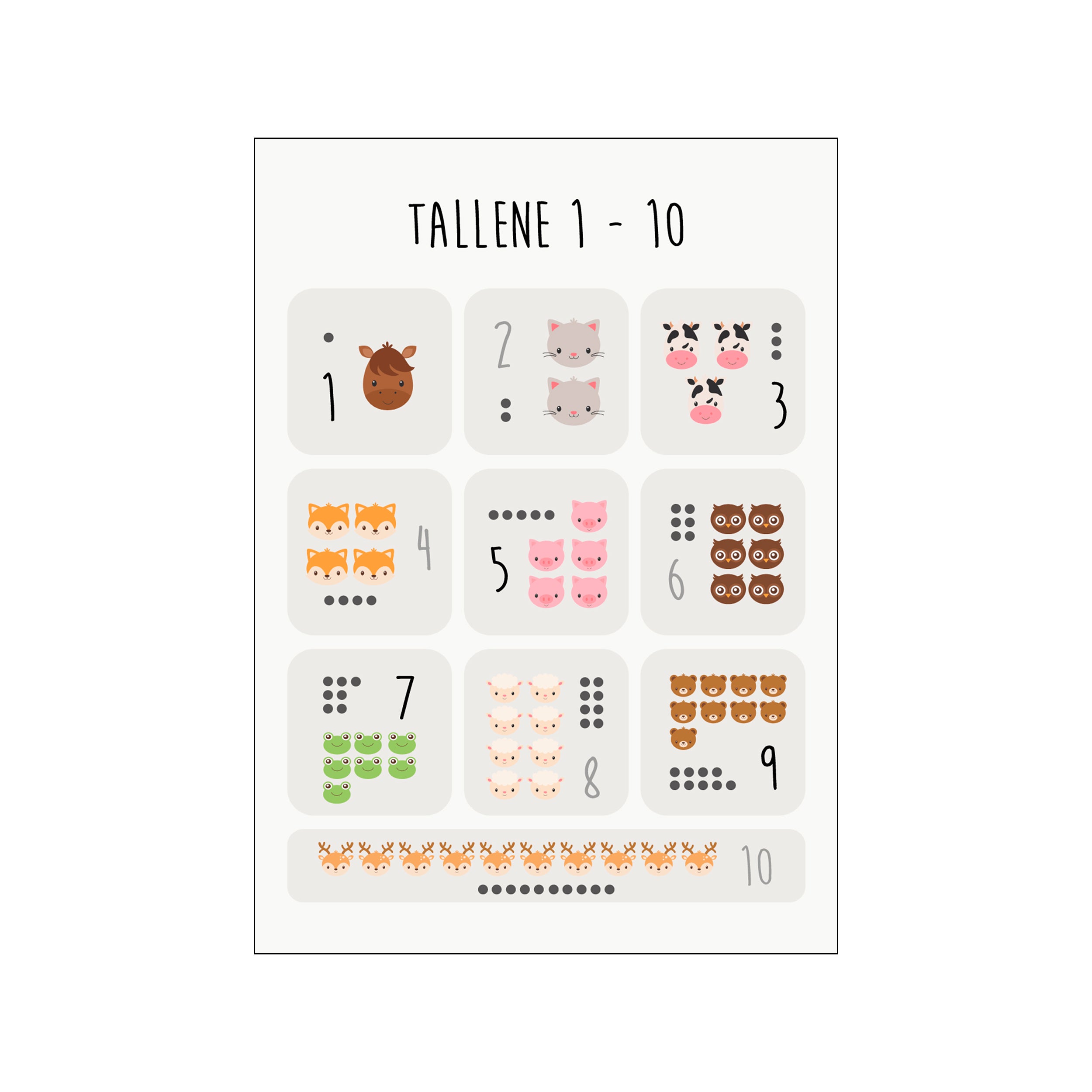 Tallene 1 til 10 – Børneplakat – Poster & Frame Art Group